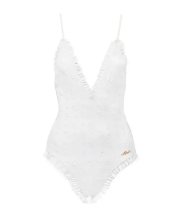 Chloé Ruffled V-neck One-piece Swimsuit - White