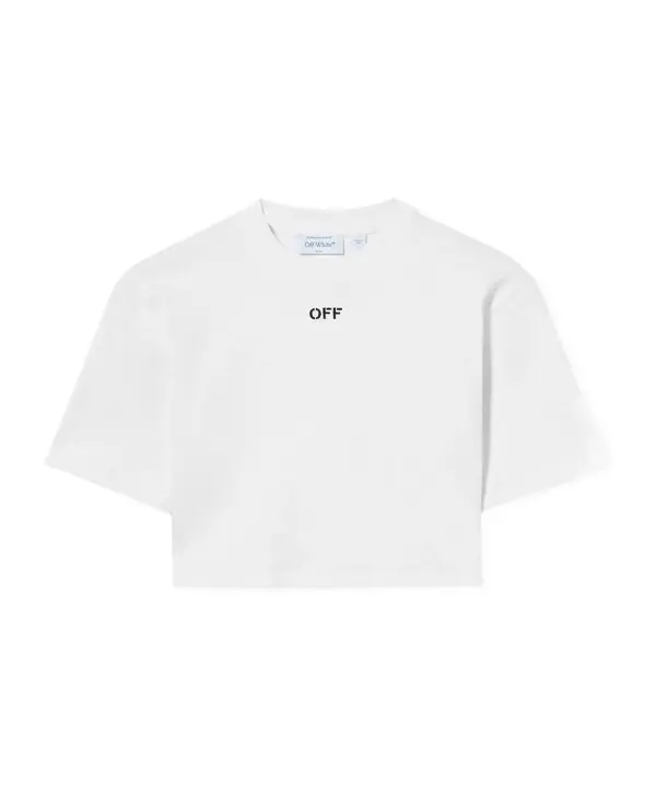 Off-White Off Stamp Ribbed" Cropped T-shirt - White