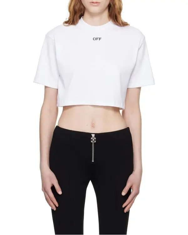Off-White Off Stamp Ribbed" Cropped T-shirt - White