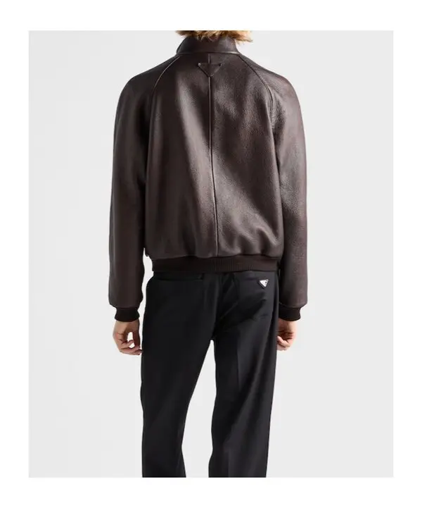 Prada Leather Bomber Jacket - Dark Brown