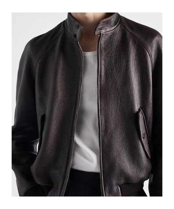 Prada Leather Bomber Jacket - Dark Brown