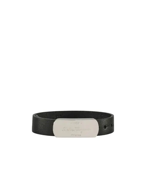 FERRAGAMO Engraved Logo Leather Bracelet - Black