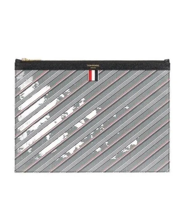 Thom Browne Striped Zip Document Clutch Bag - Medium Gray