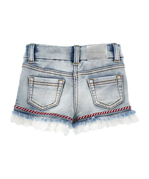 Monnalisa Sangallo Lace Trimmed Denim Shorts