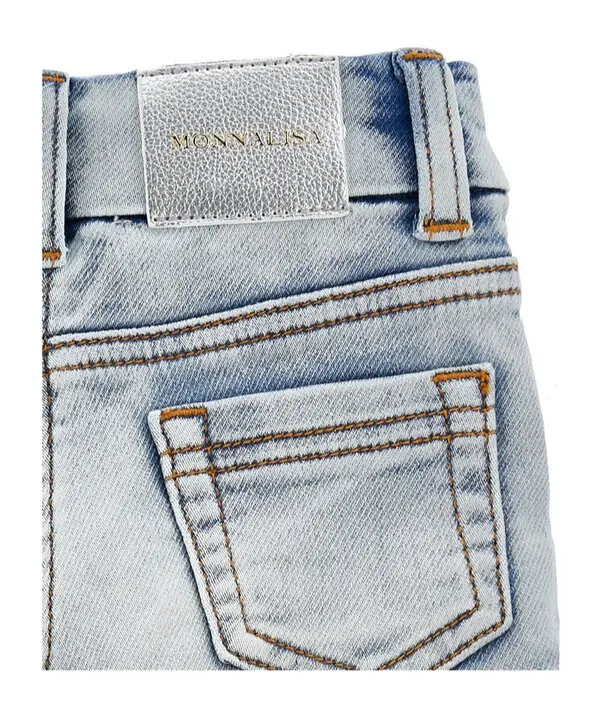 Monnalisa Sangallo Lace Trimmed Denim Shorts