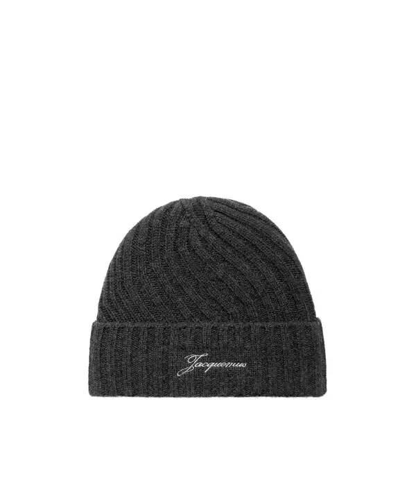 Jacquemus The Tourni Knitted Beanie - Dark Gray