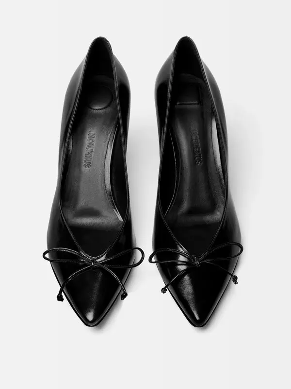 Jacquemus 80mm Bow-detail Pointed-toe Heeled Pumps - Black