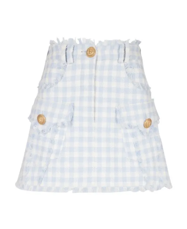 Balmain Gingham Tweed A-line Skirt