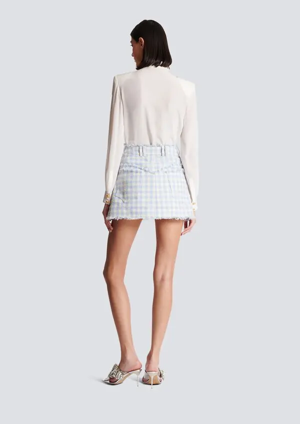 Balmain Gingham Tweed A-line Skirt