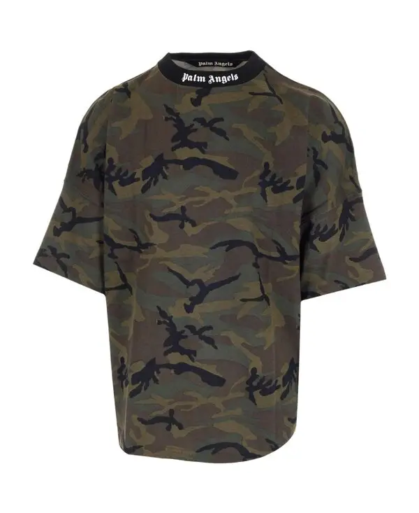 Palm Angels Camouflage Printed Crewneck T-shirt - Black