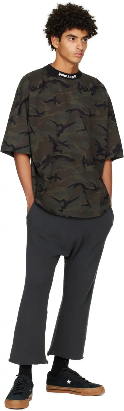 Palm Angels Camouflage Printed Crewneck T-shirt - Black