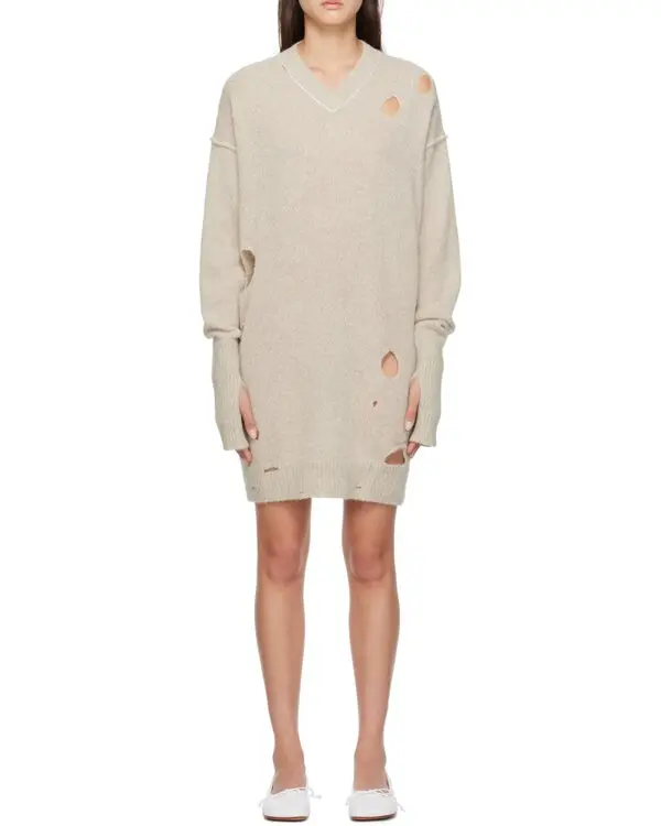 MAISON MARGIELA Distressed V-neck Sweater Dress