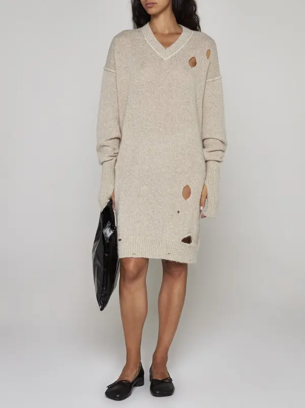 MAISON MARGIELA Distressed V-neck Sweater Dress