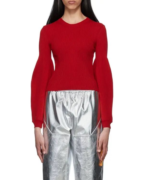 Stella McCartney Ribbed Juliet Sleeve Sweater - Red