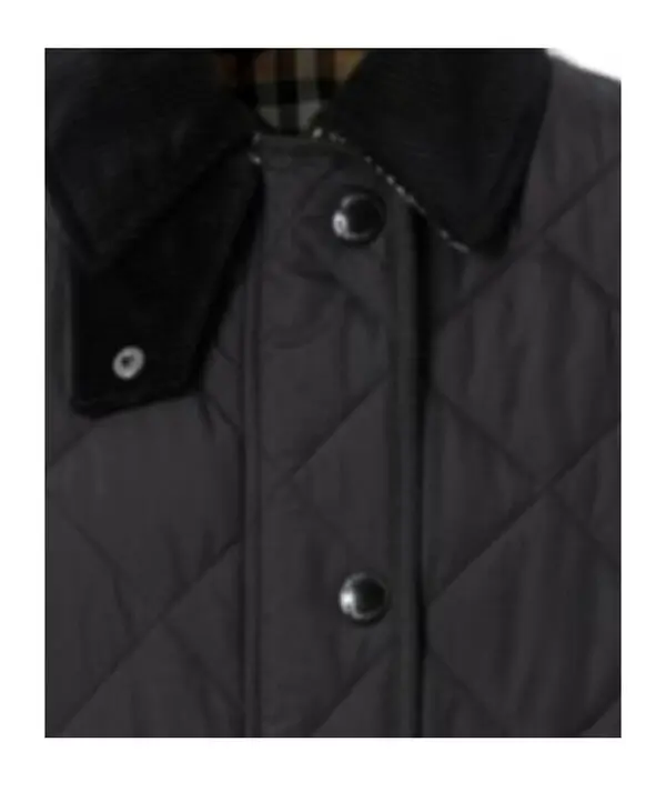 Burberry Long-sleeved Diamond Quilted Jacket With Corduroy Collar - Black