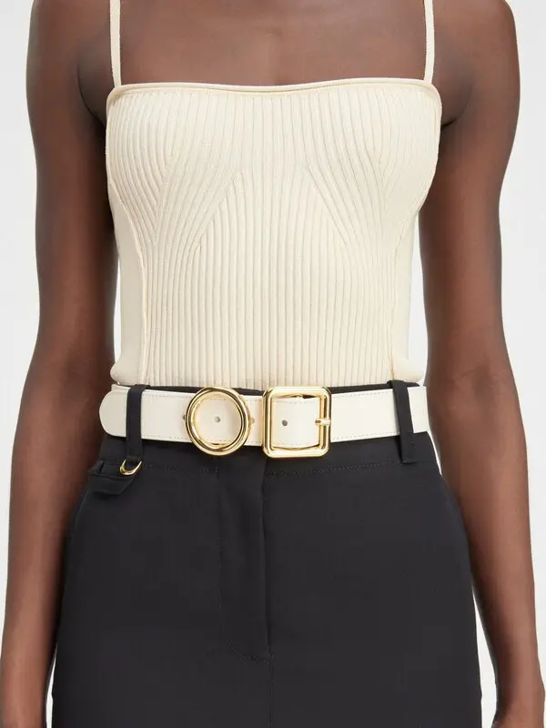 Jacquemus Geometric Buckle Leather Belt - Light Ivory