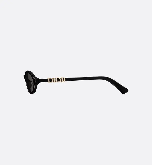 Dior Full Rim Oval Sunglasses With Gold Tone Embellishments - Black