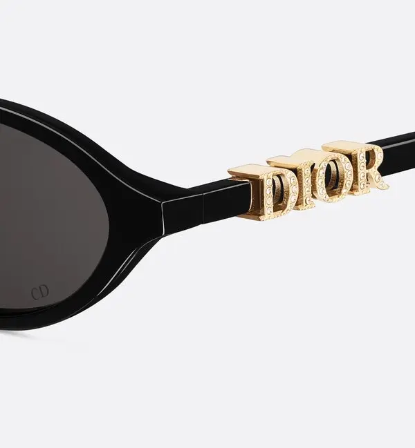 Dior Full Rim Oval Sunglasses With Gold Tone Embellishments - Black