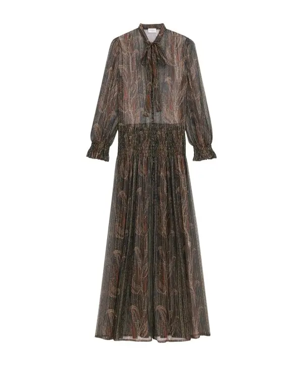 Saint Laurent Lavallière Gathered Long-sleeved Dress - Multi-color