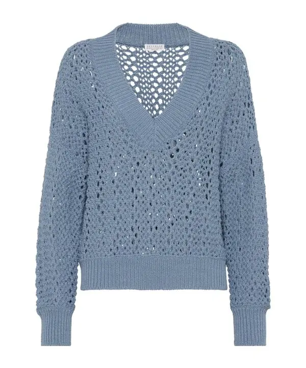 Brunello Cucinelli V-neck Mesh Knit Jumper