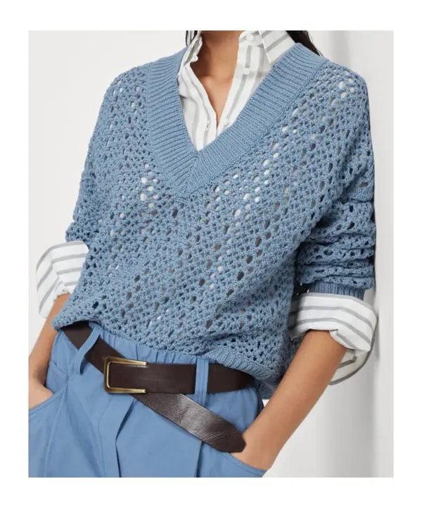 Brunello Cucinelli V-neck Mesh Knit Jumper