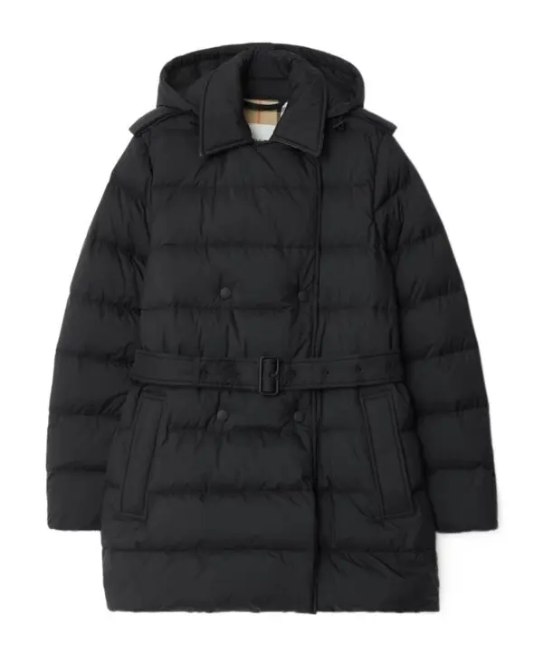 Burberry Short Hooded Puffer Coat With B-belt - Black