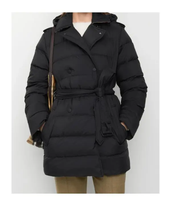 Burberry Short Hooded Puffer Coat With B-belt - Black