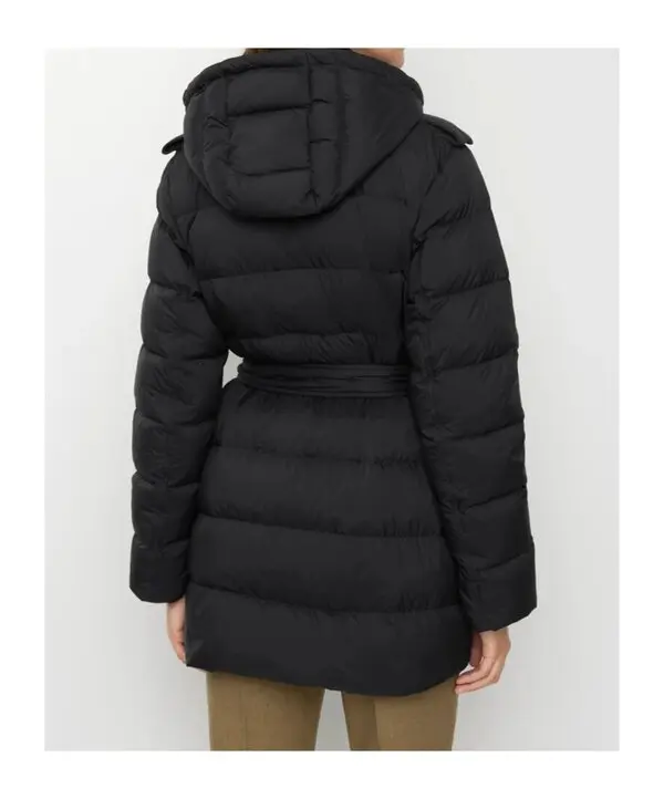 Burberry Short Hooded Puffer Coat With B-belt - Black
