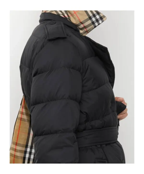 Burberry Short Hooded Puffer Coat With B-belt - Black