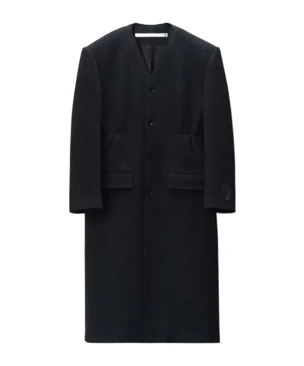 Alexander Wang Collarless Coat In Double Tweed Wool - Black/charcoal Gray