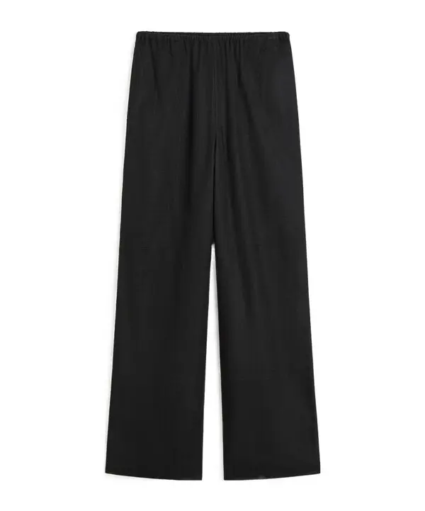 TOTEME Monogram Flannel Straight Leg Trousers - Black