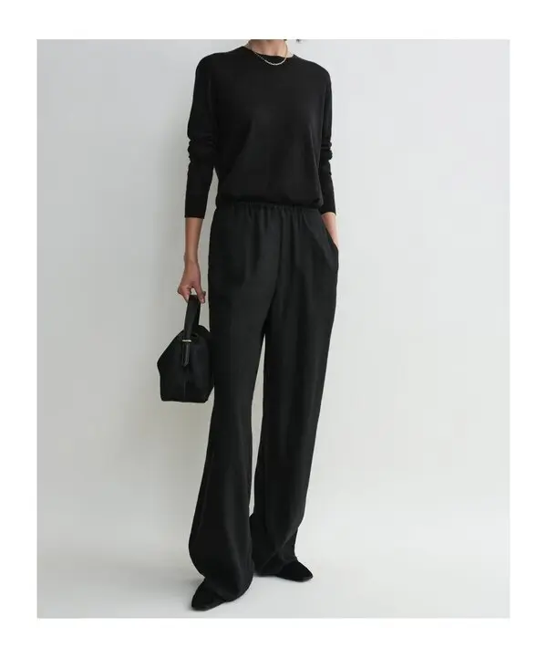 TOTEME Monogram Flannel Straight Leg Trousers - Black
