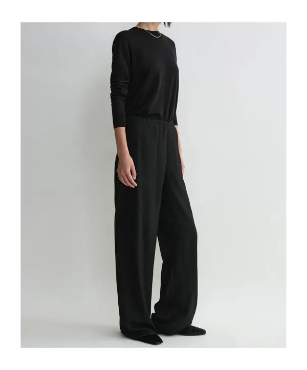 TOTEME Monogram Flannel Straight Leg Trousers - Black