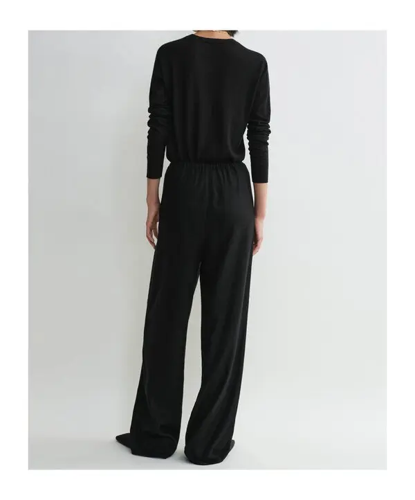 TOTEME Monogram Flannel Straight Leg Trousers - Black
