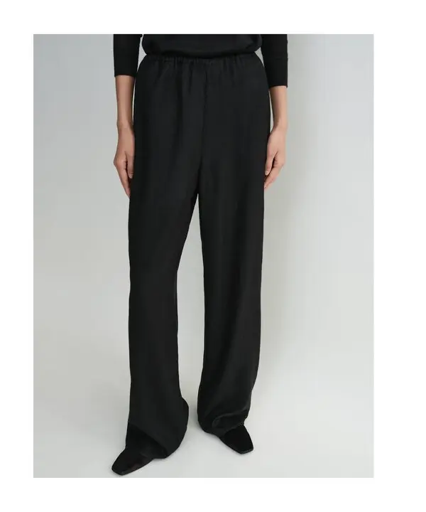 TOTEME Monogram Flannel Straight Leg Trousers - Black