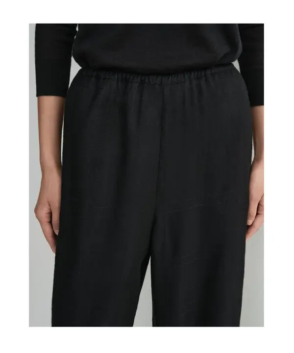 TOTEME Monogram Flannel Straight Leg Trousers - Black
