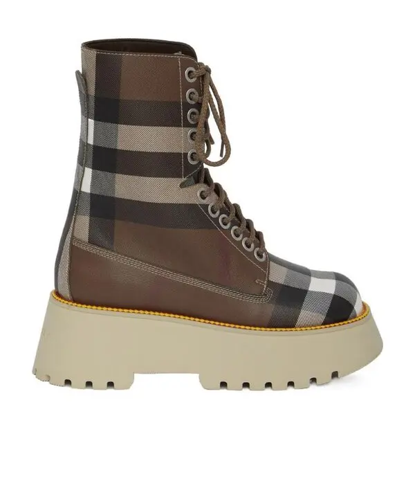 Burberry Checked Lace-up Combat Boots - Multicolor