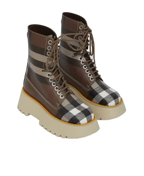 Burberry Checked Lace-up Combat Boots