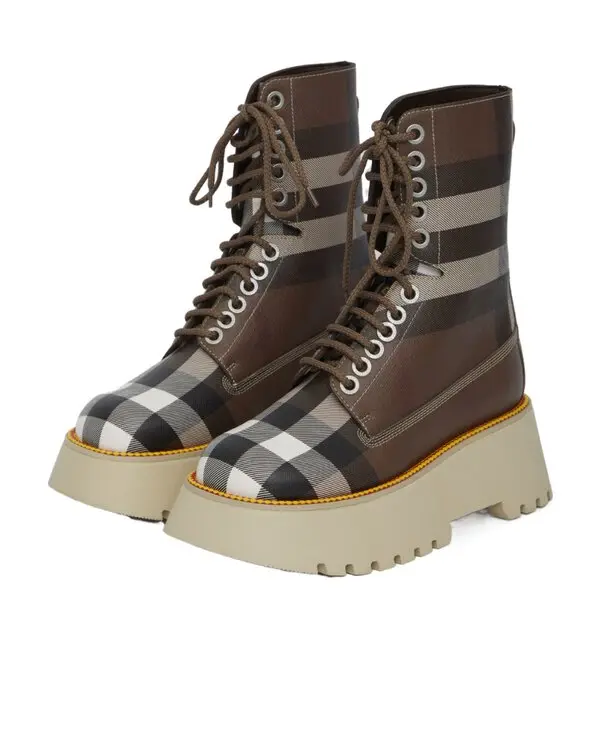 Burberry Checked Lace-up Combat Boots