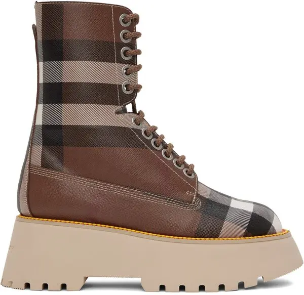 Burberry Checked Lace-up Combat Boots
