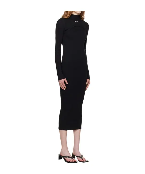 Off-White Ribbed High Neck Maxi Dress - Black