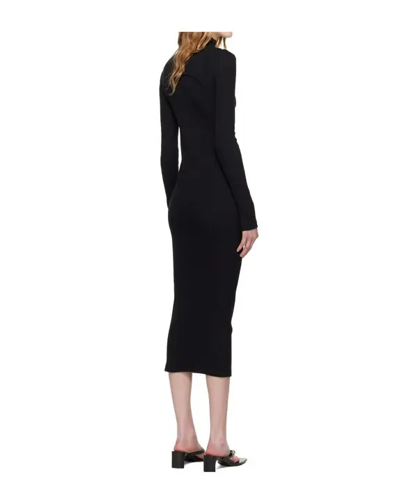 Off-White Ribbed High Neck Maxi Dress - Black