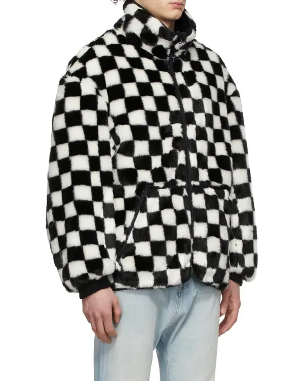 R13 White Checkered Faux Fur Jacket
