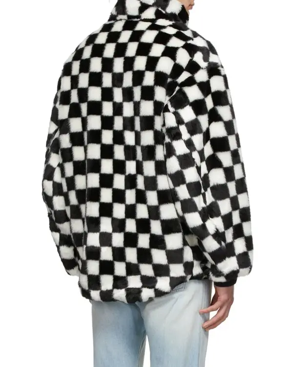 R13 White Checkered Faux Fur Jacket