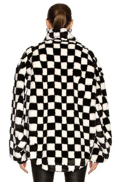 R13 White Checkered Faux Fur Jacket