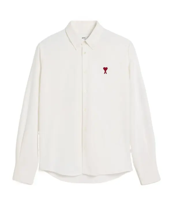 Ami Logo Embroidered Long-sleeved Shirt - White