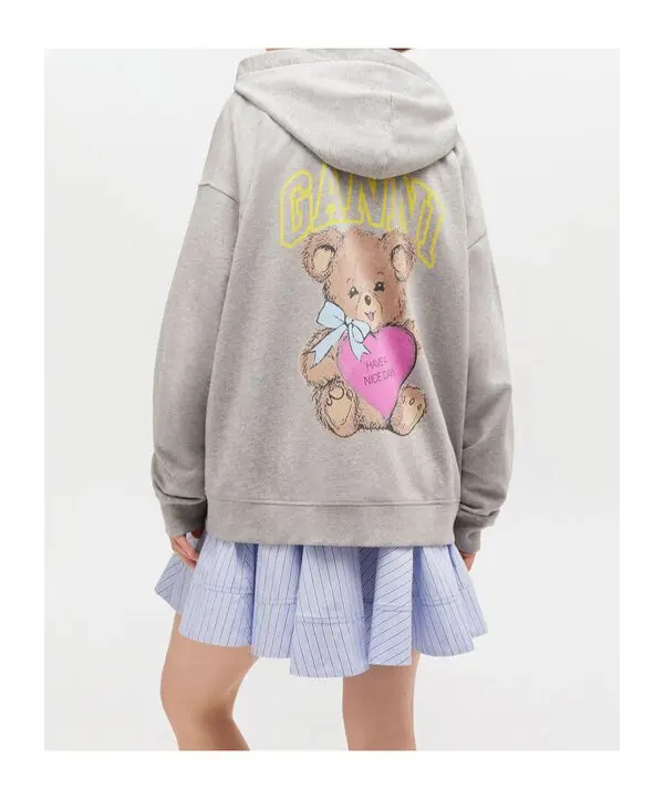 GANNI Teddy Bear Graphic Zip Hoodie - Grey
