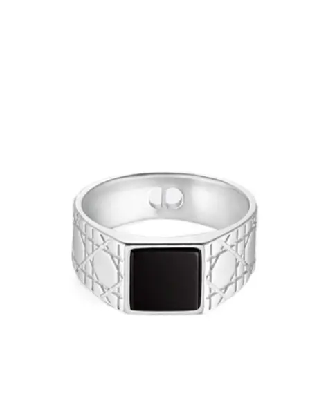 Dior Cannage Signet Ring With Onyx - White