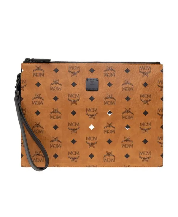 Mcm Monogrammed Leather Wristlet