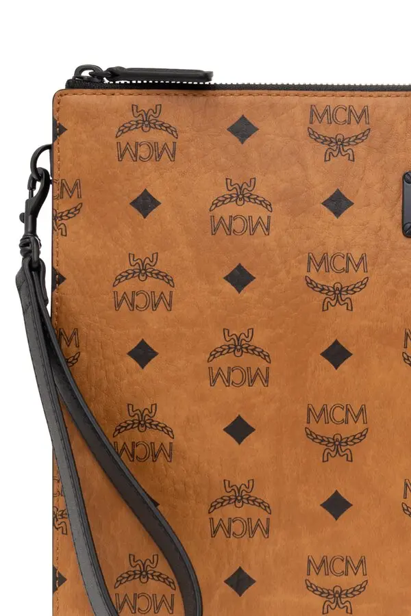 Mcm Monogrammed Leather Wristlet